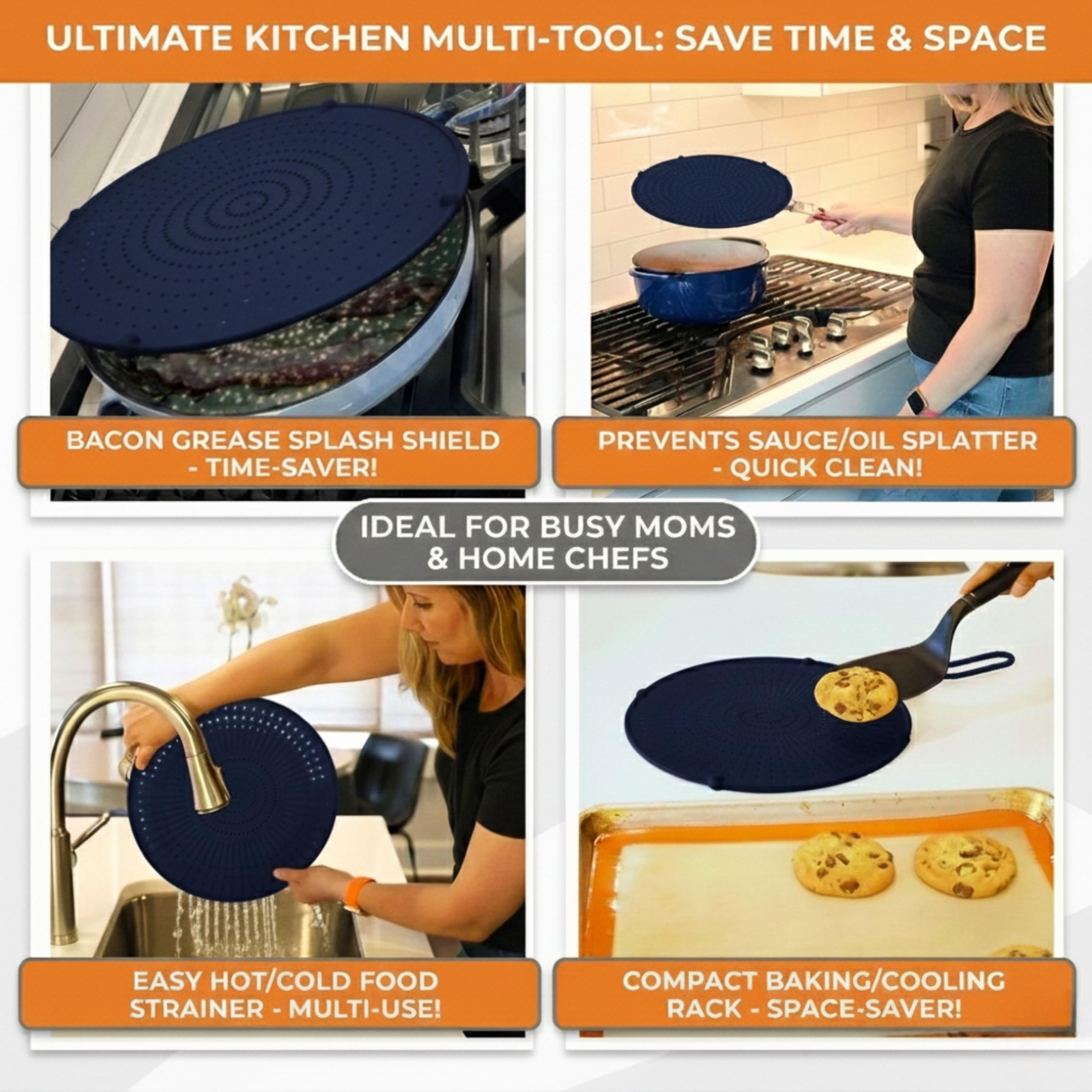 Allumerous Silicone Splatter Screen Navy 13-Inch with Foldable Handle ...
