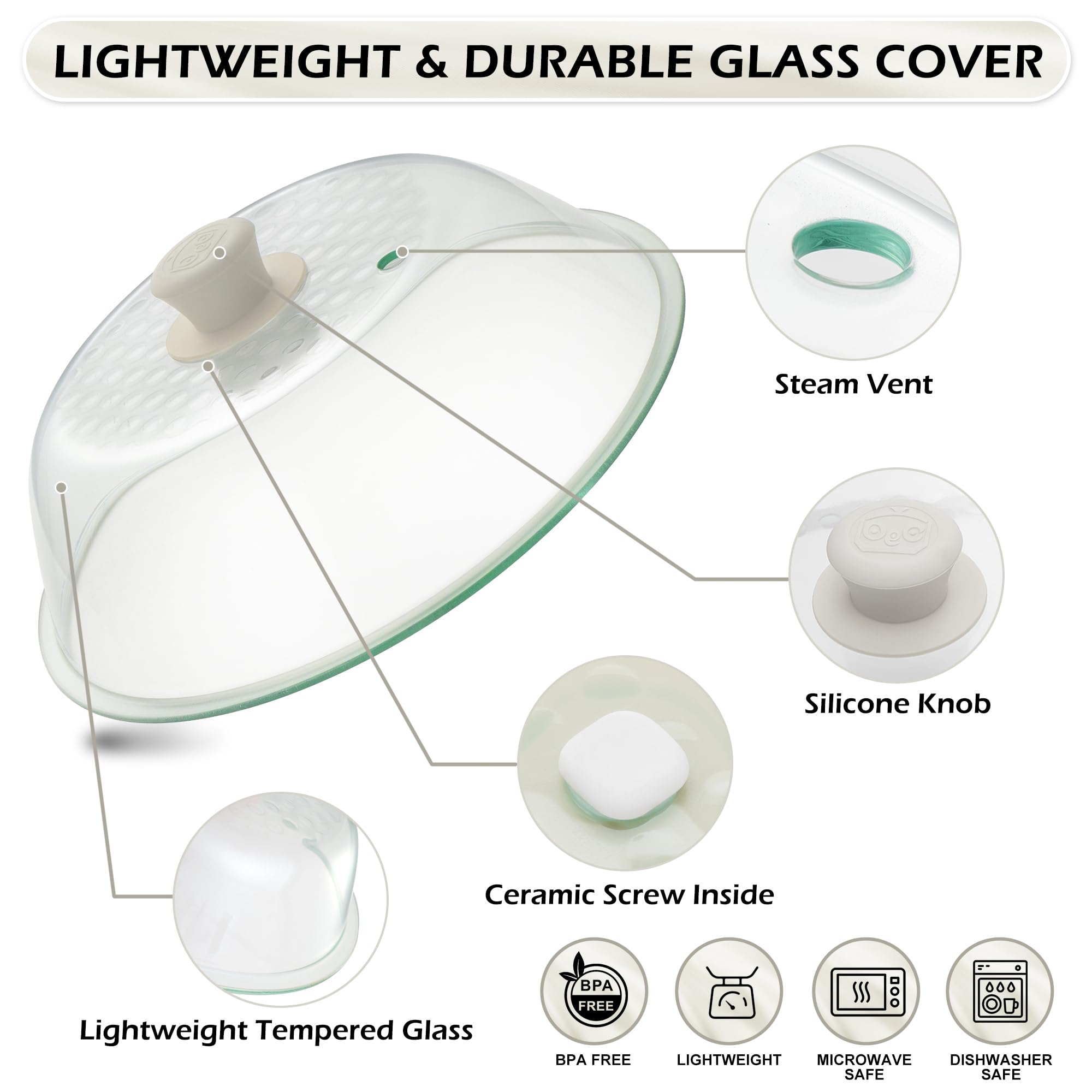 OEC Lighter Weight Tempered Glass Microwave Splatter Cover - 10 Inch ...