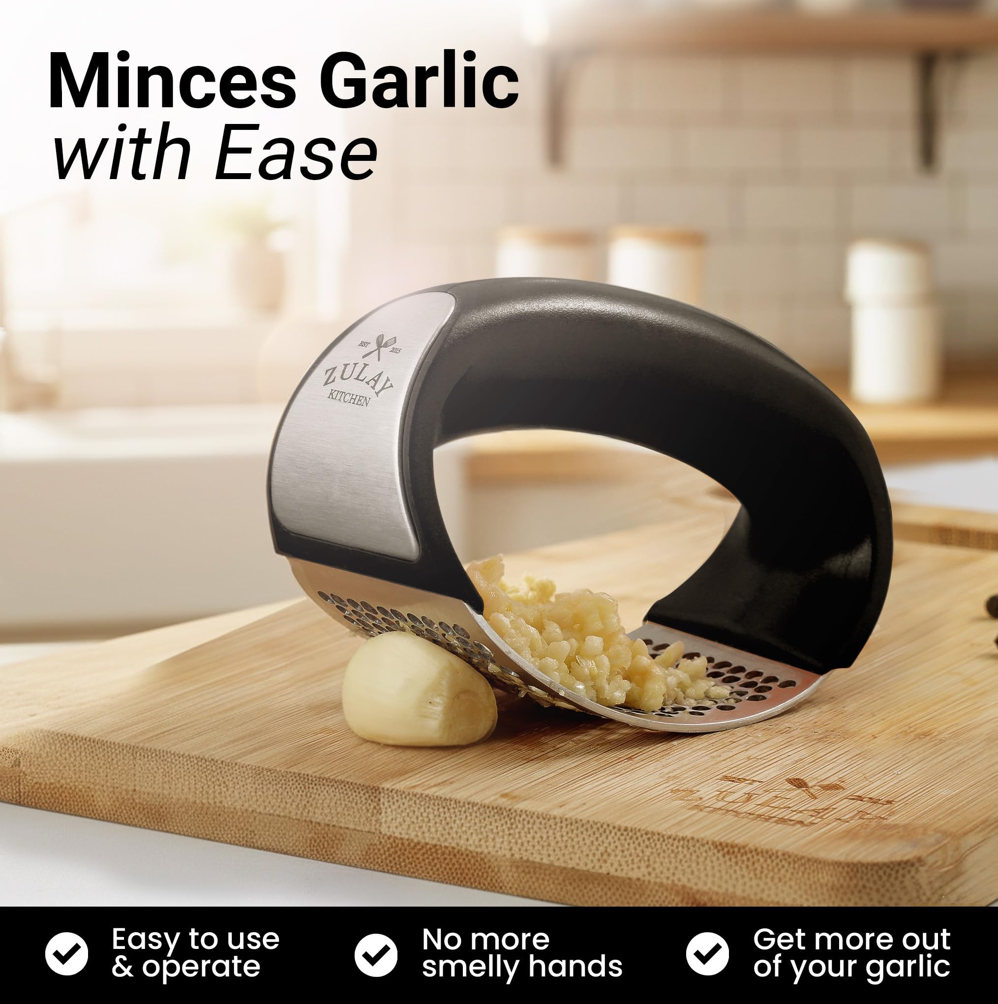 Zulay Kitchen Stainless Steel Garlic Press Rocker Set – Premium Garlic ...